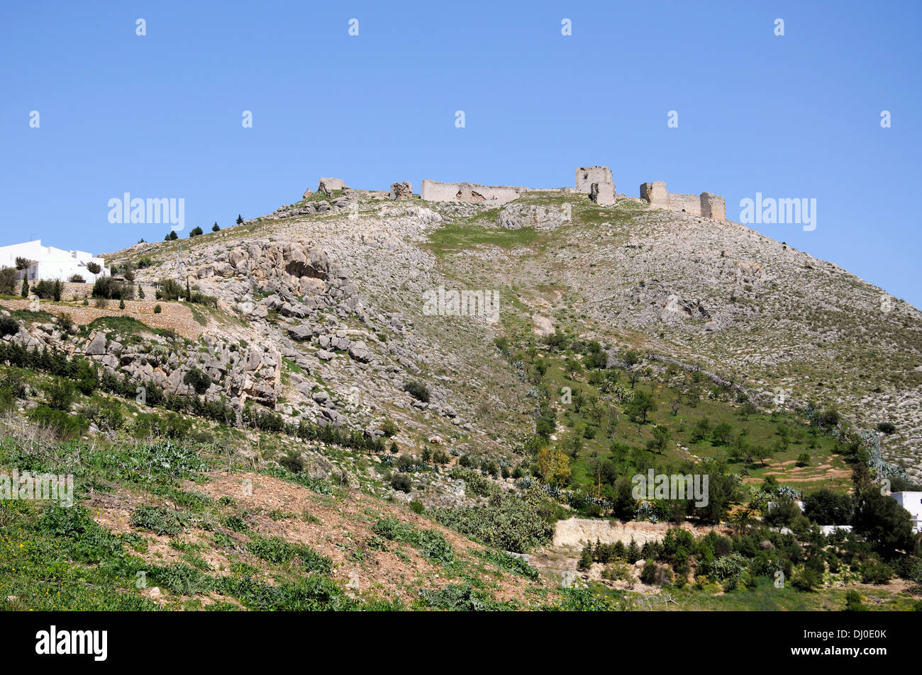 View of the castle on top of the hill (Castillo de la Estrella), Teba ...