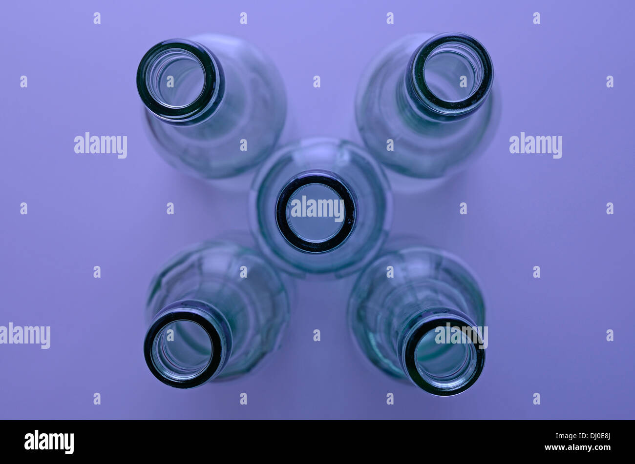 Five bottles top view Stock Photo - Alamy