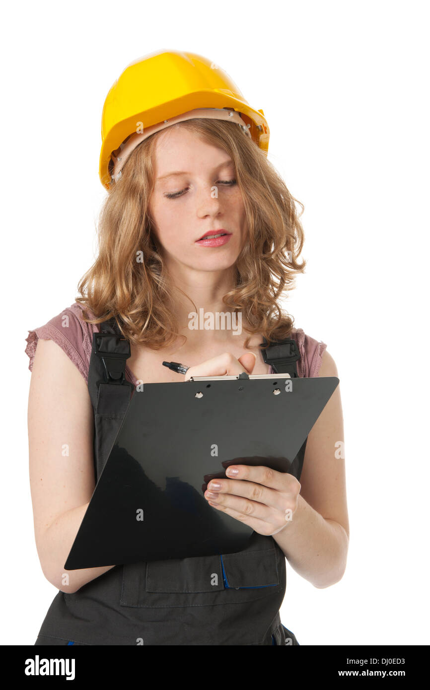 Portrait of female builder in studio Stock Photo - Alamy