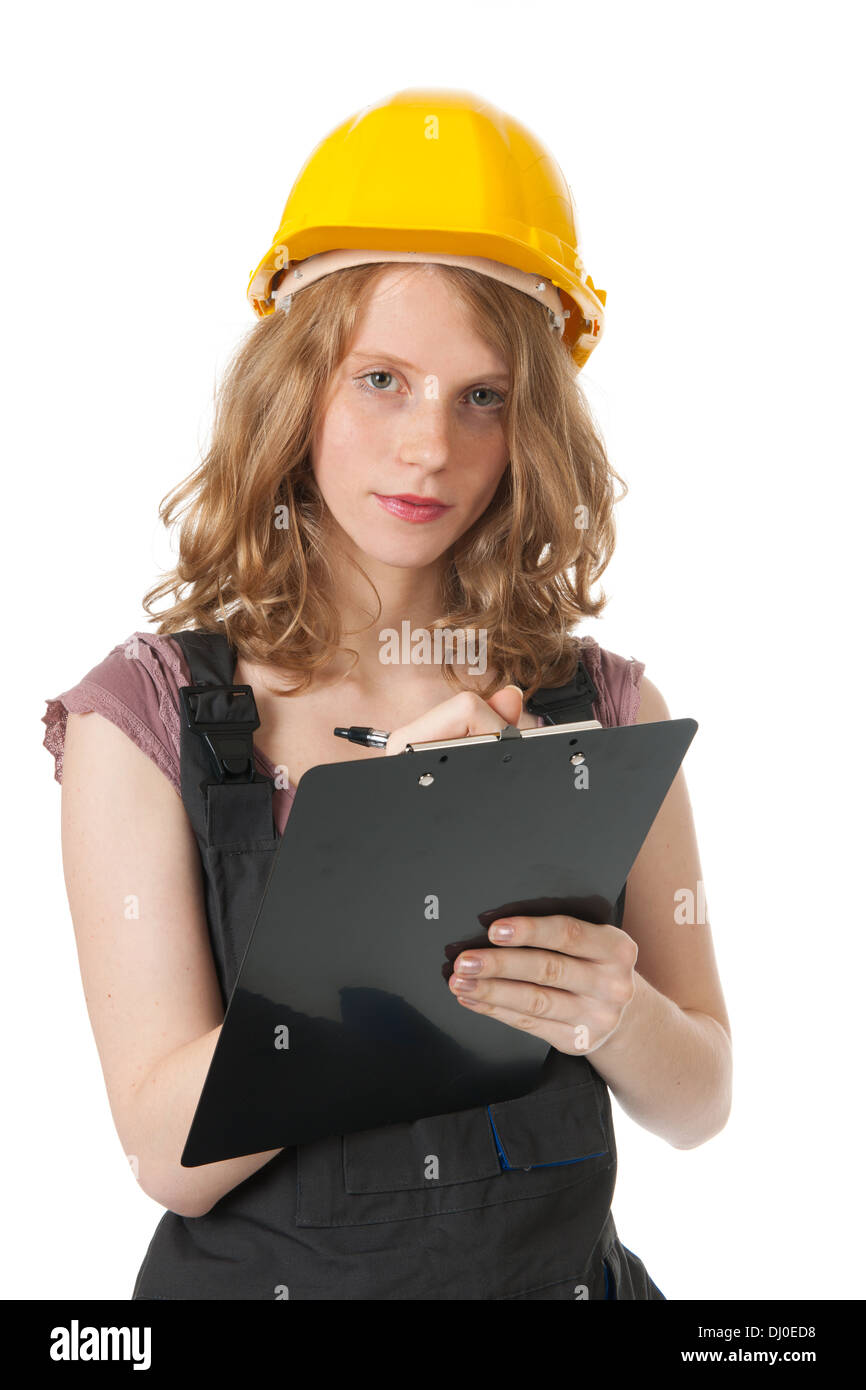 Portrait of female builder in studio Stock Photo - Alamy