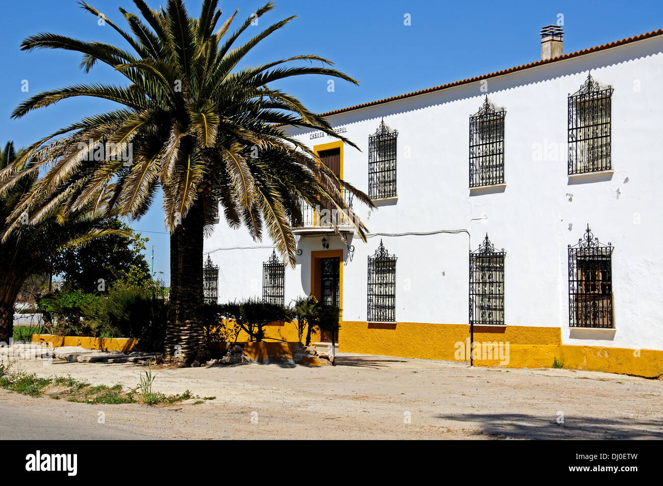 Traditional Spanish house with a palm tree in the foreground, Near ...