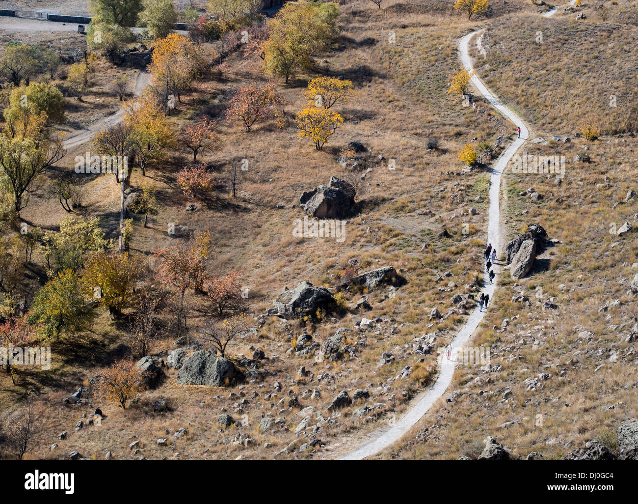 The valley of Mtkvari (Kura) river next to Vardzia, the rock-hewn city ...