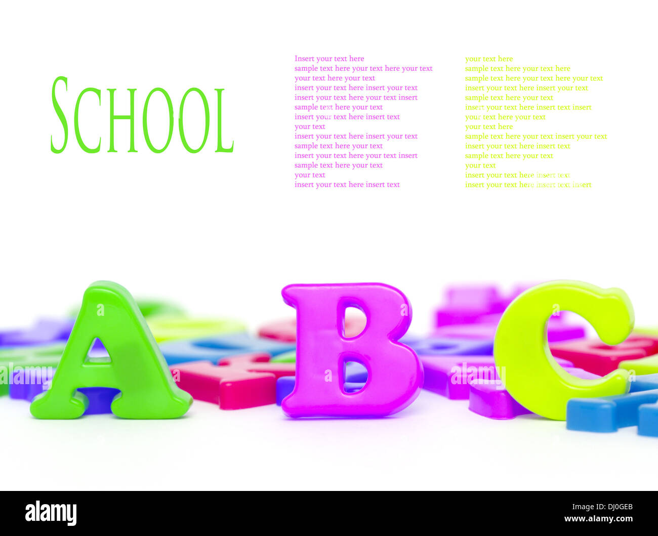 Colorful magnet letters isolated on white background (with space for ...