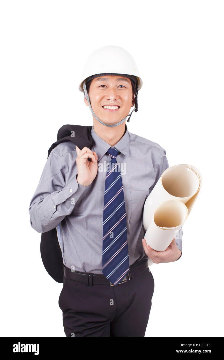 Construction management holding blueprints Stock Photo - Alamy