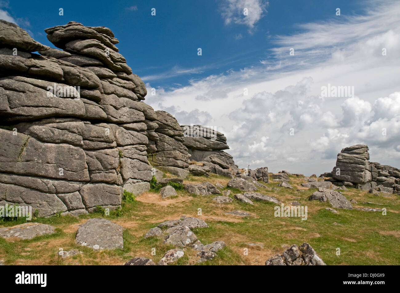 Impressive natural rock structures at Hound Tor on Dartmoor Stock Photo ...