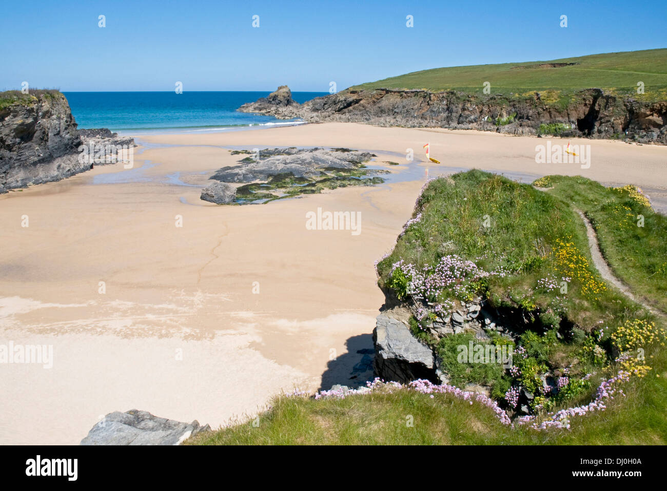 Trevone Bay on Cornwall's rugged north coast, looking north to ...