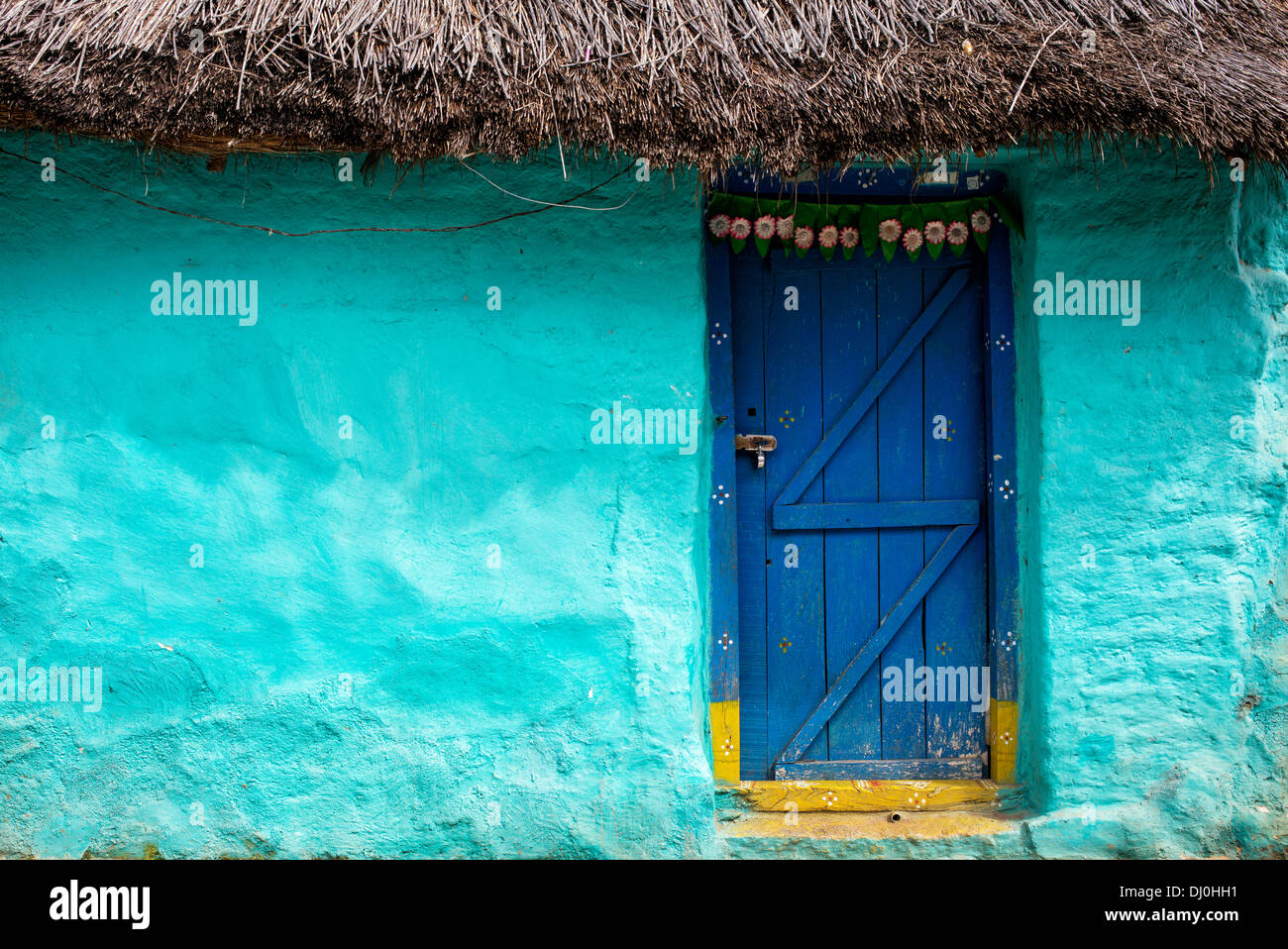 Thatched Indian house wooden front door. Andhra Pradesh, India Stock ...