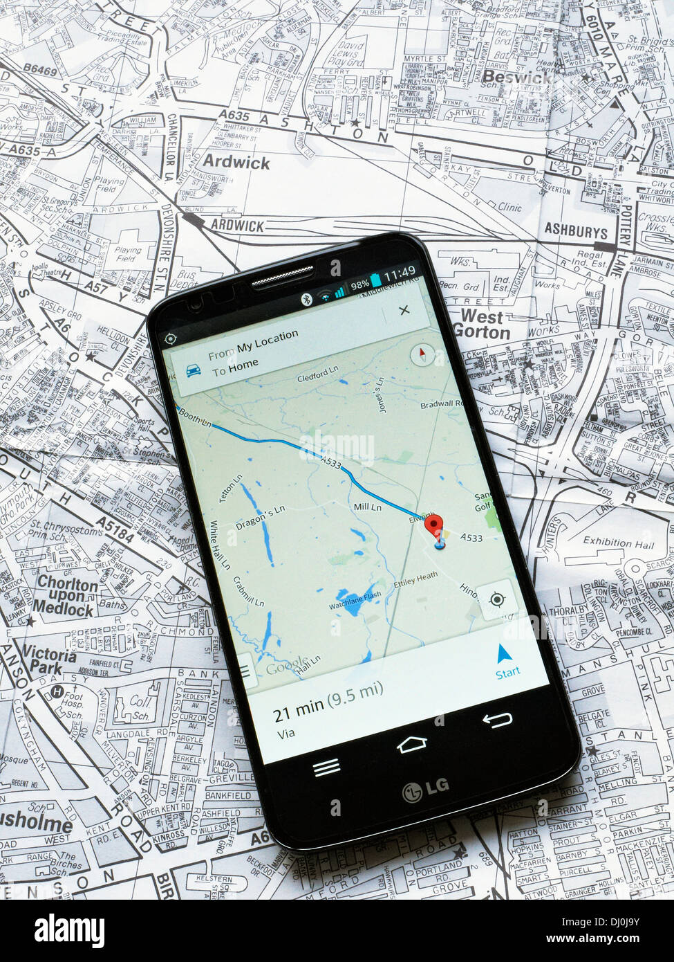 LG G2 mobile phone on map UK Stock Photo - Alamy