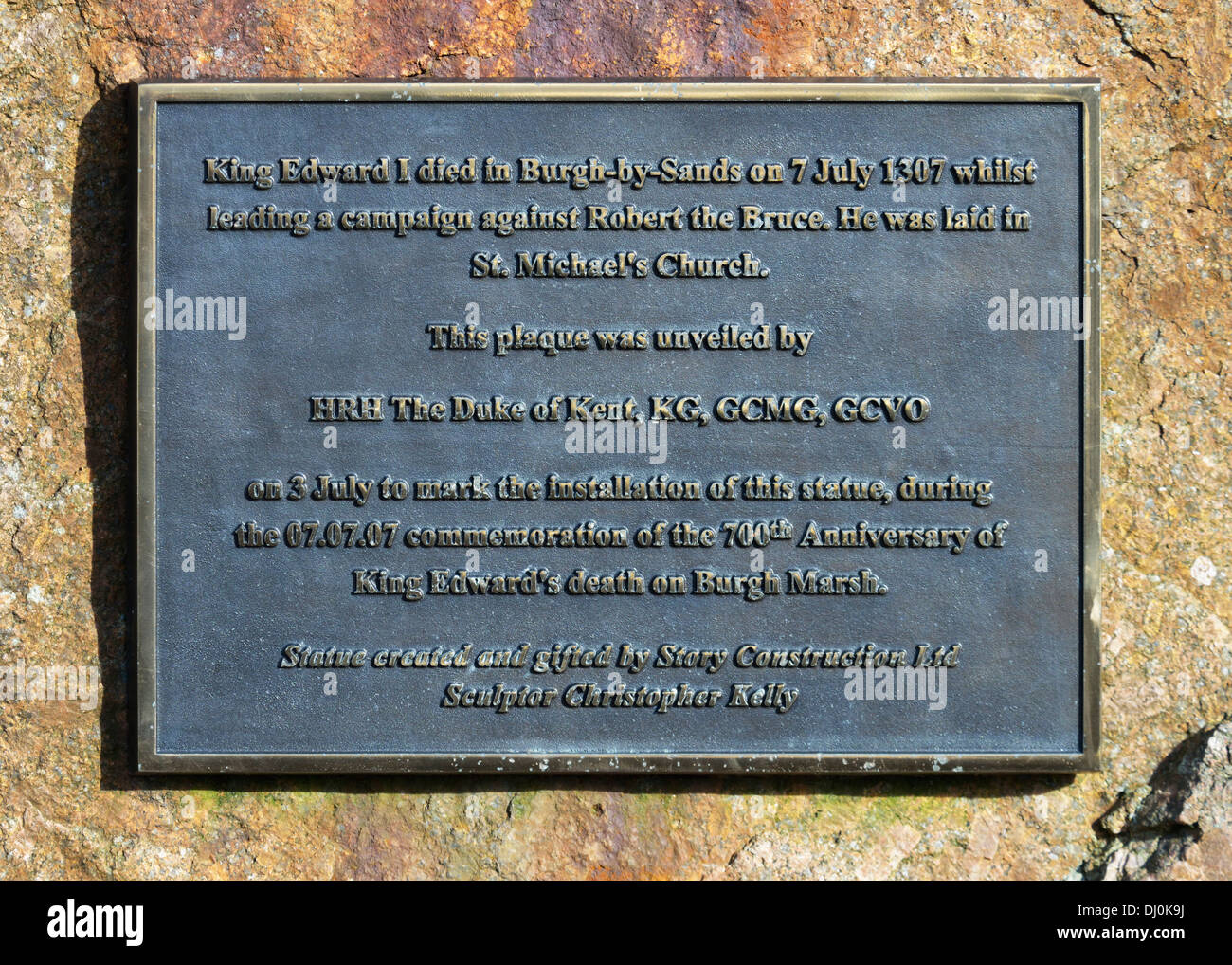 Descriptive plaque. Statue of King Edward I. Burgh-by-Sands, Cumbria ...
