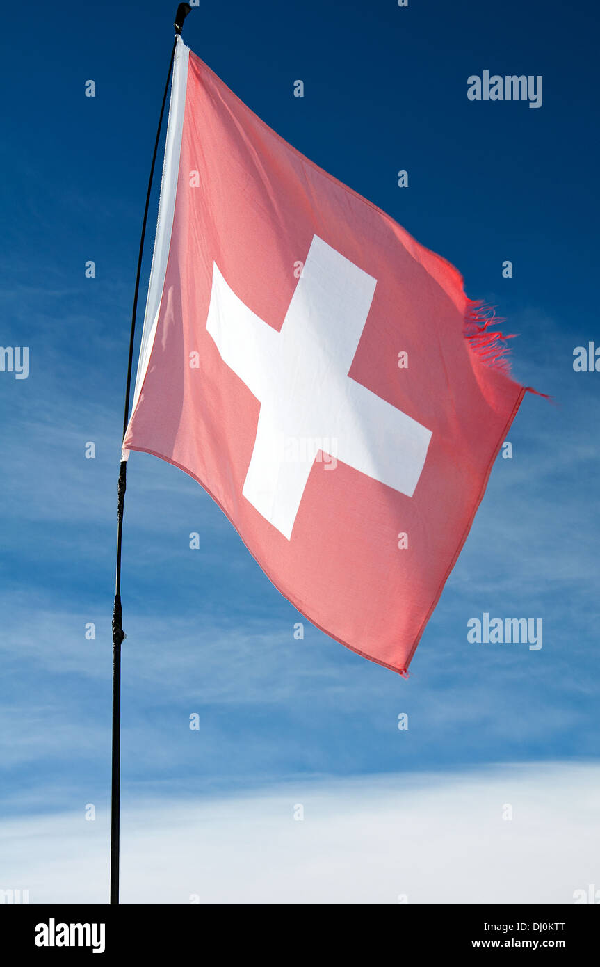 Swiss flag with blue sky hi-res stock photography and images - Alamy