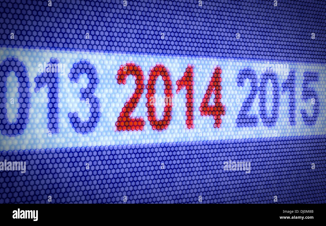 3d illustration of digital display with red 2014 Year Stock Photo - Alamy