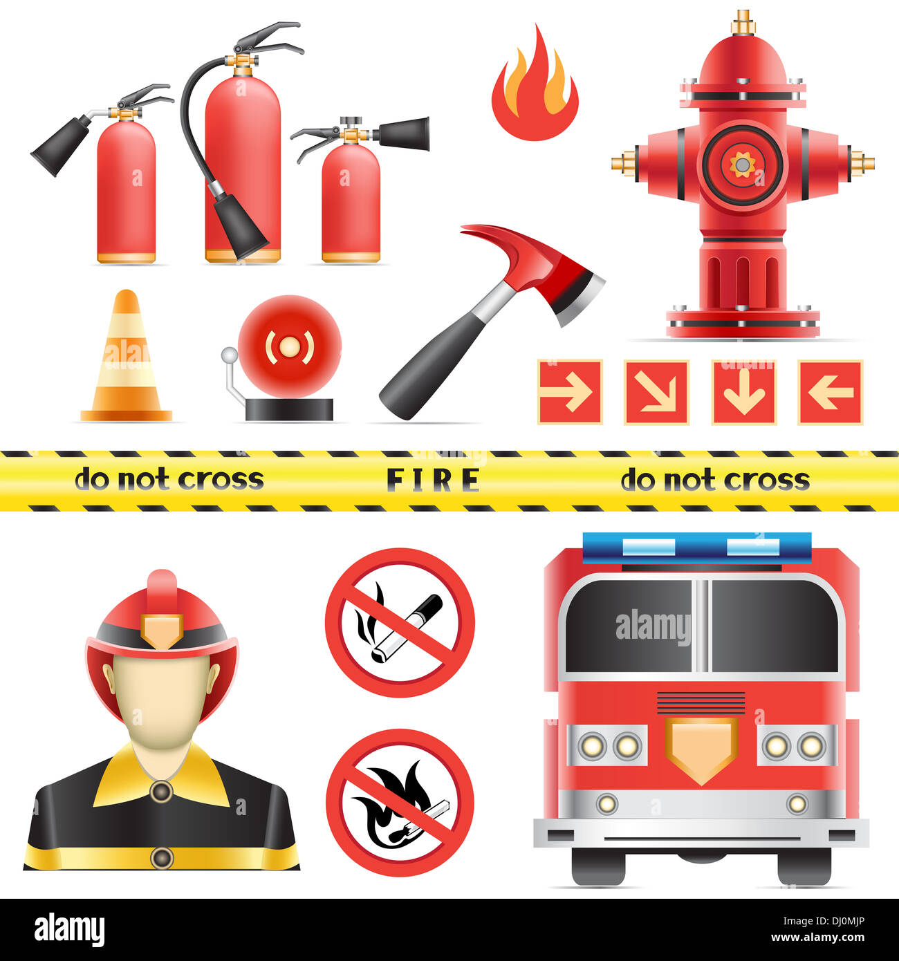 Set of the fire objects isolated on the white background Stock Photo ...