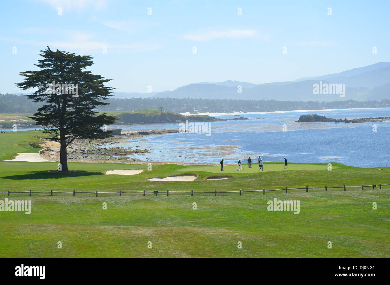 The 18th hole at Pebble Beach Golf Club in California with fantastic ...