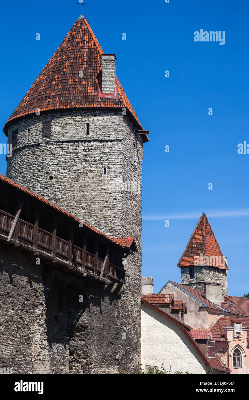 Medieval towers, old city wall defense in Tallinn,Estonia Stock Photo ...