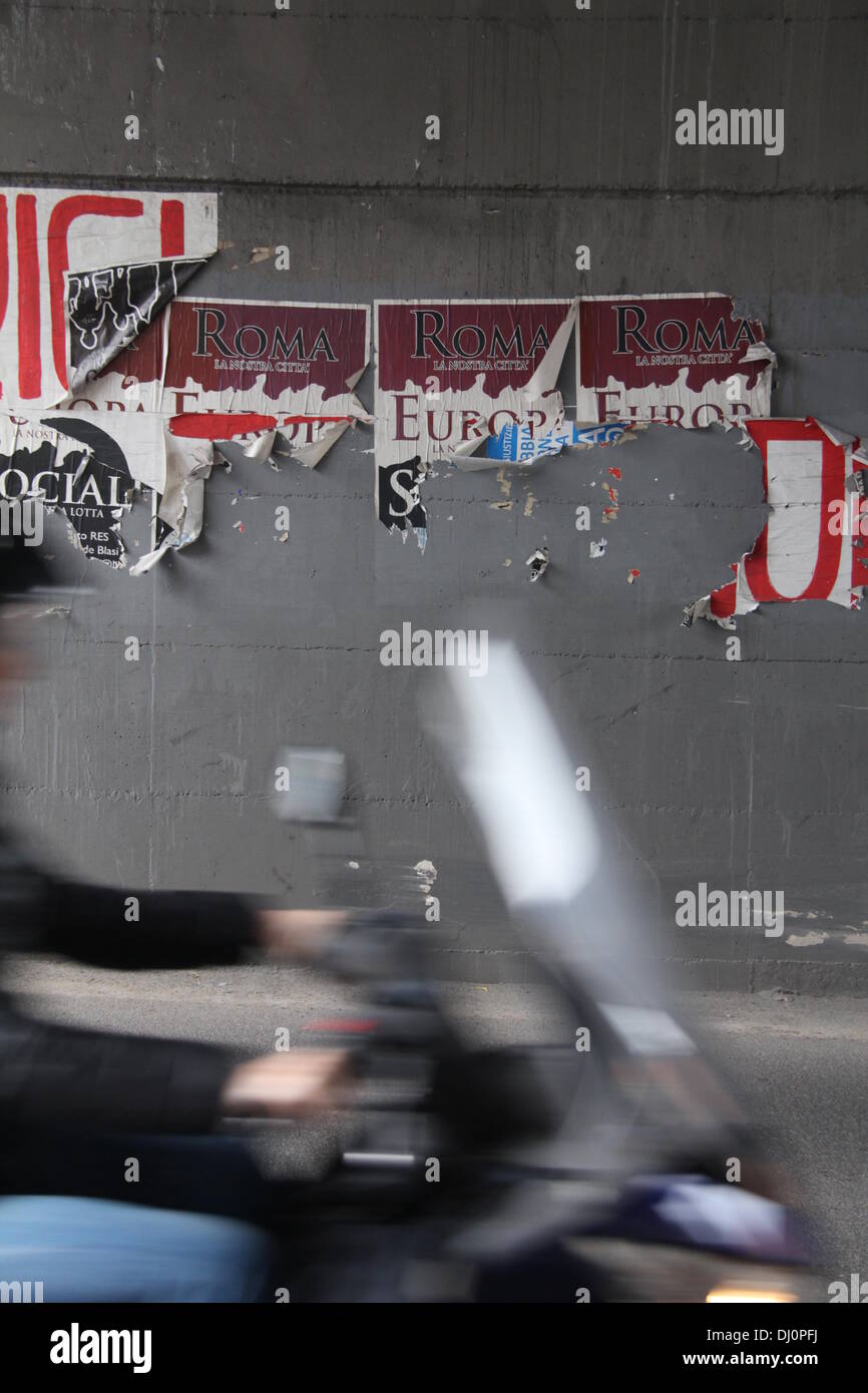 Rome, Italy. 18th Nov, 2013 Crisis in Europe- Torn posters with words ...