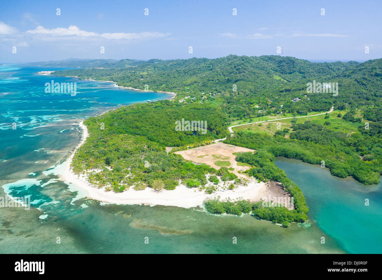 Aerial photo of Marbella Beach on the island of Roatan Stock Photo - Alamy