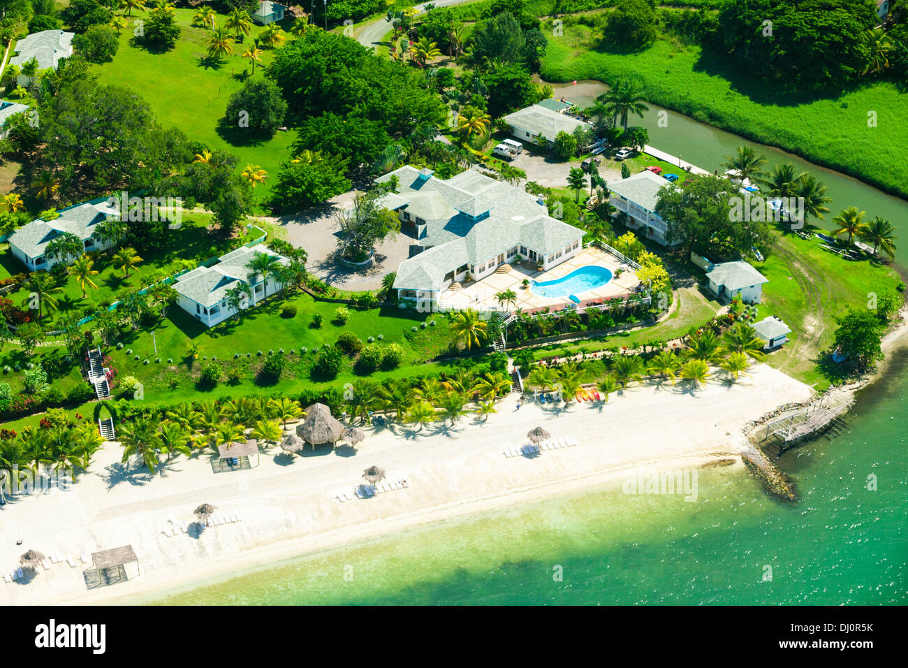 Aerial photo of Turquoise Bay Resort, Roatan, Honduras Stock Photo - Alamy