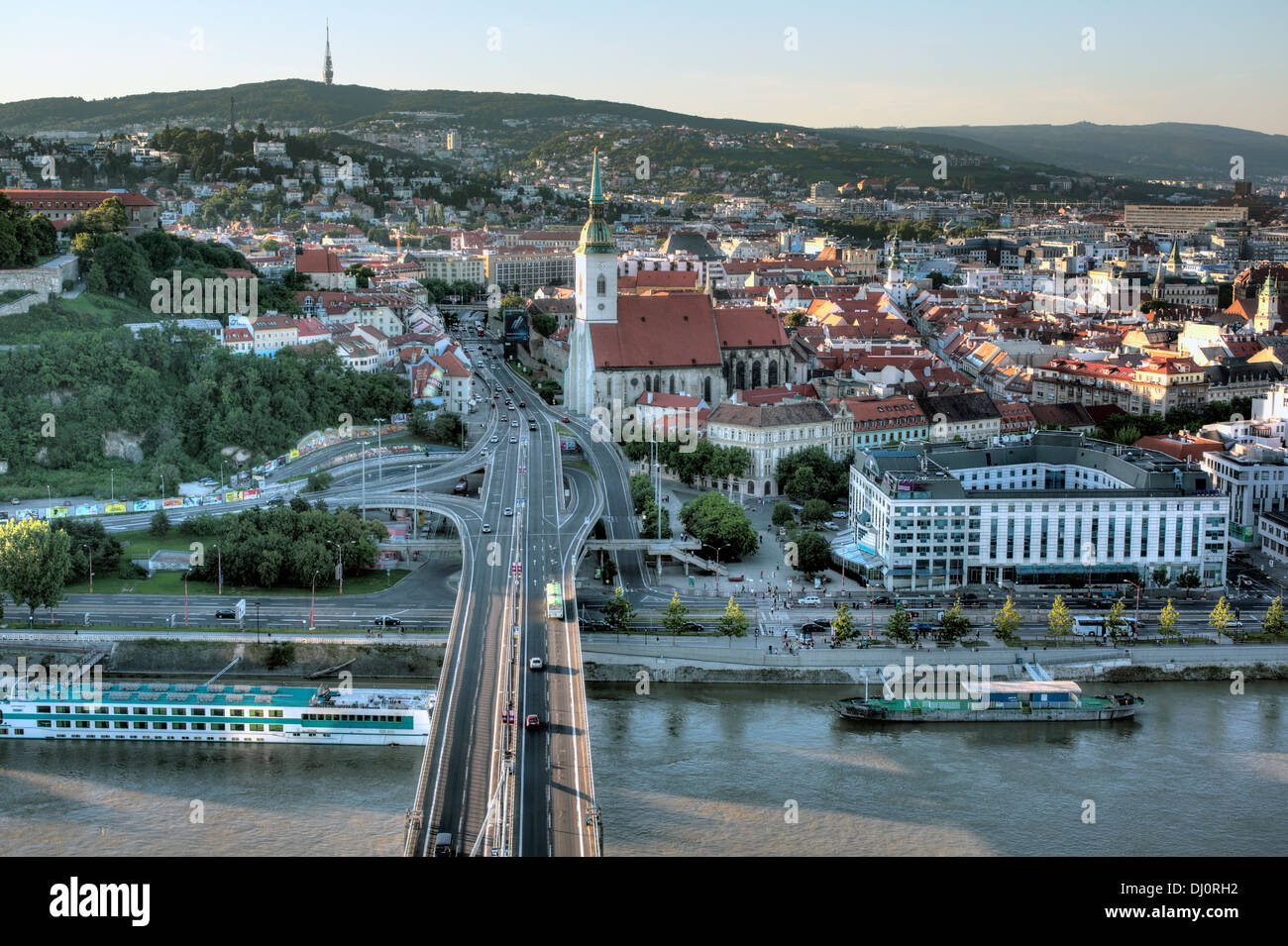 Cityscape from UFO restaurant, SNP bridge, Bratislava, Slovakia Stock ...