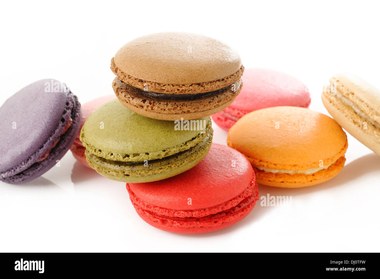 colorful macaroons on white background Stock Photo - Alamy