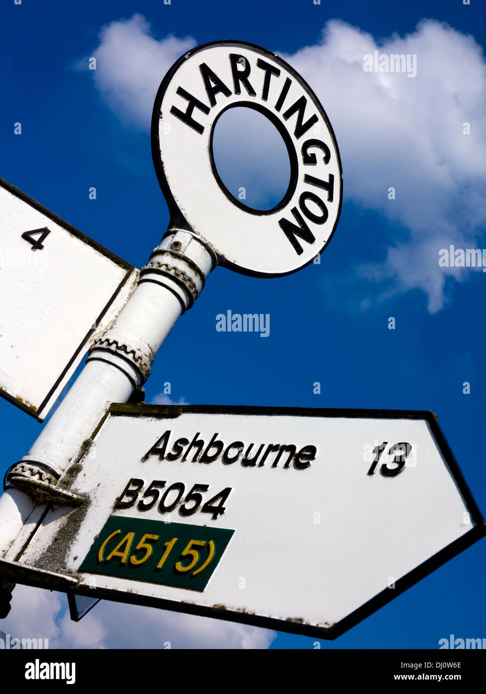 Traditional British road sign in Hartington village in the Peak ...