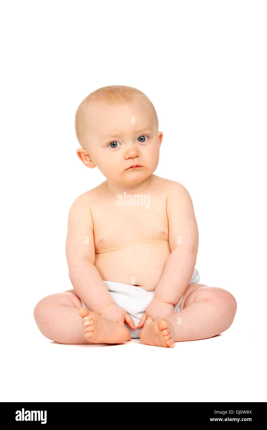 Baby sat isolated on a white background, looking at the camera Stock ...