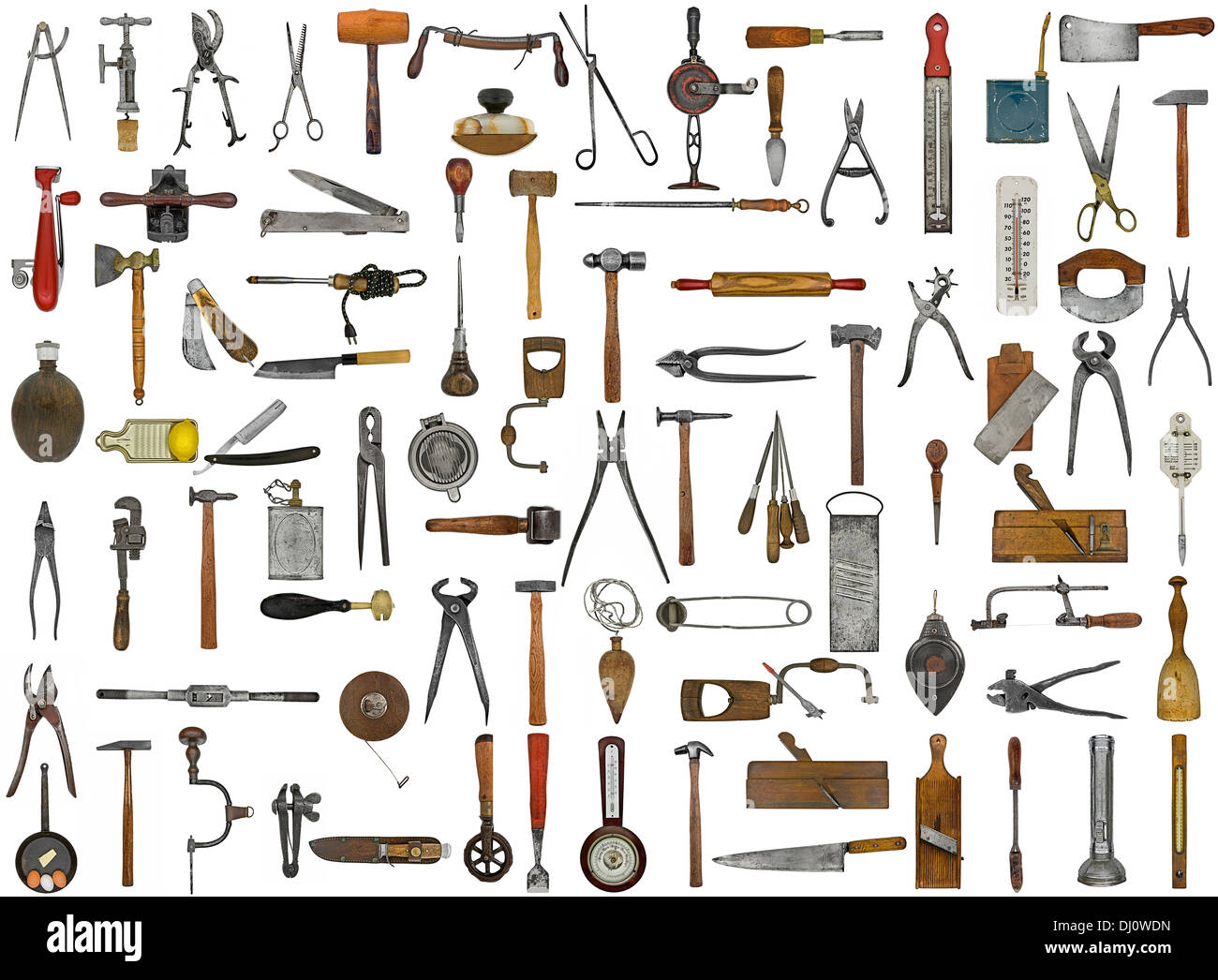 vintage tools and utensils collage background Stock Photo - Alamy