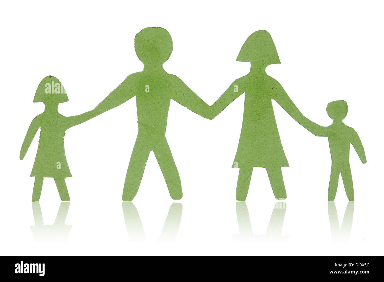 Green paper family with reflection on white background Stock Photo - Alamy