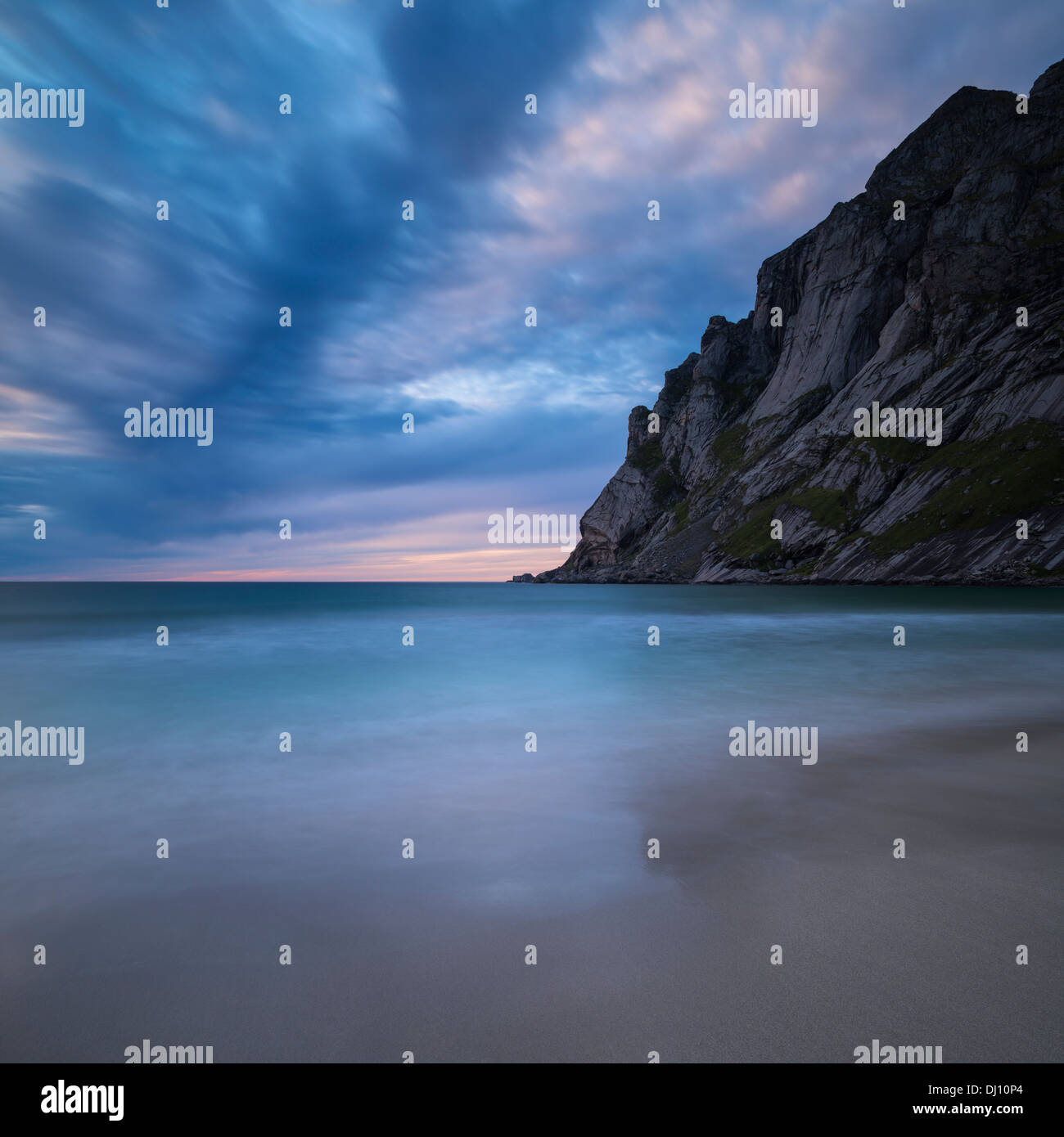 Sunset at Bunes Beach, Moskenesoy, Lofoten Islands, Norway Stock Photo ...