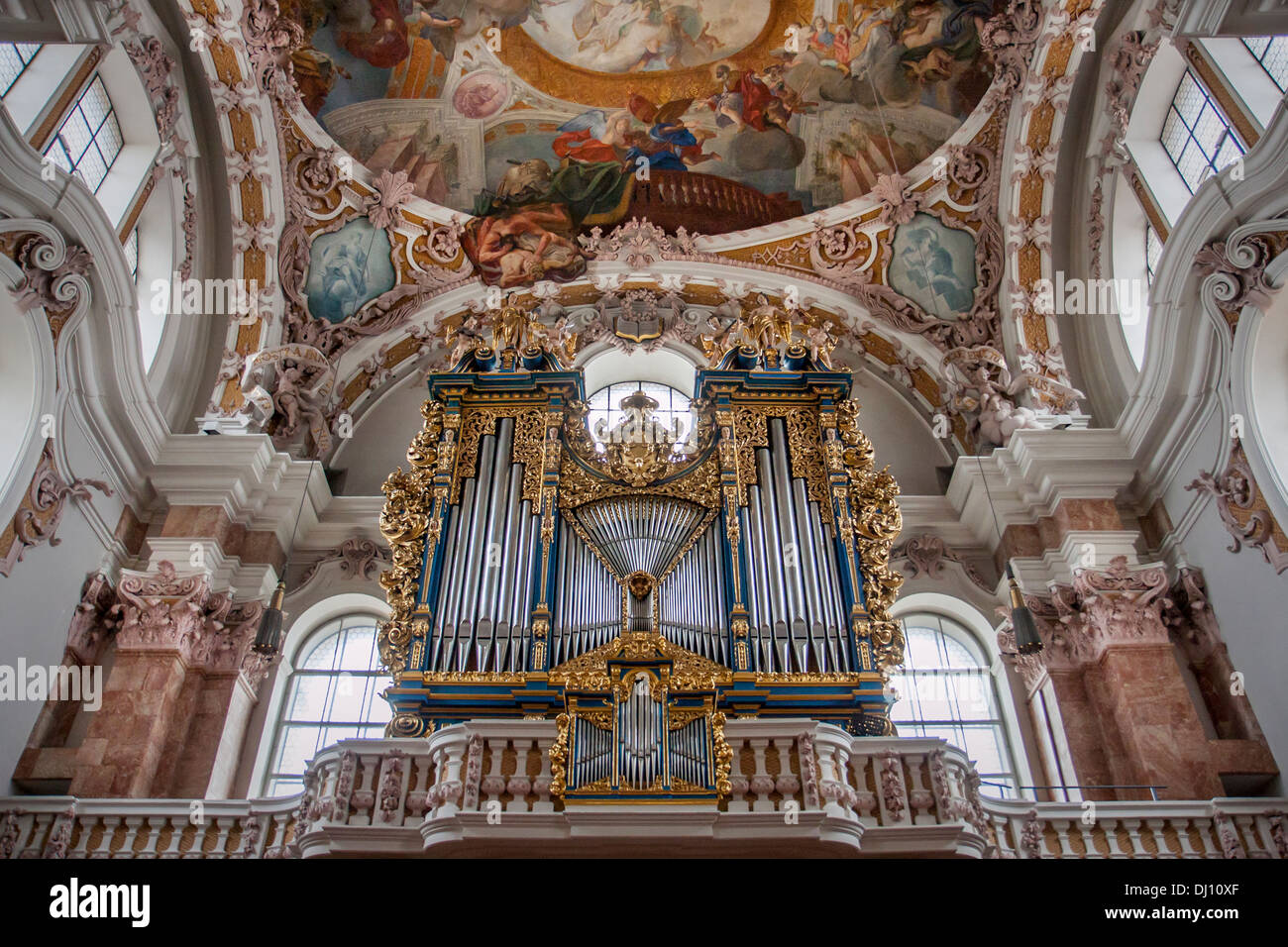 Organ Pipes and ceiling of Baroque Cathedral Saint James (b. 1724 ...