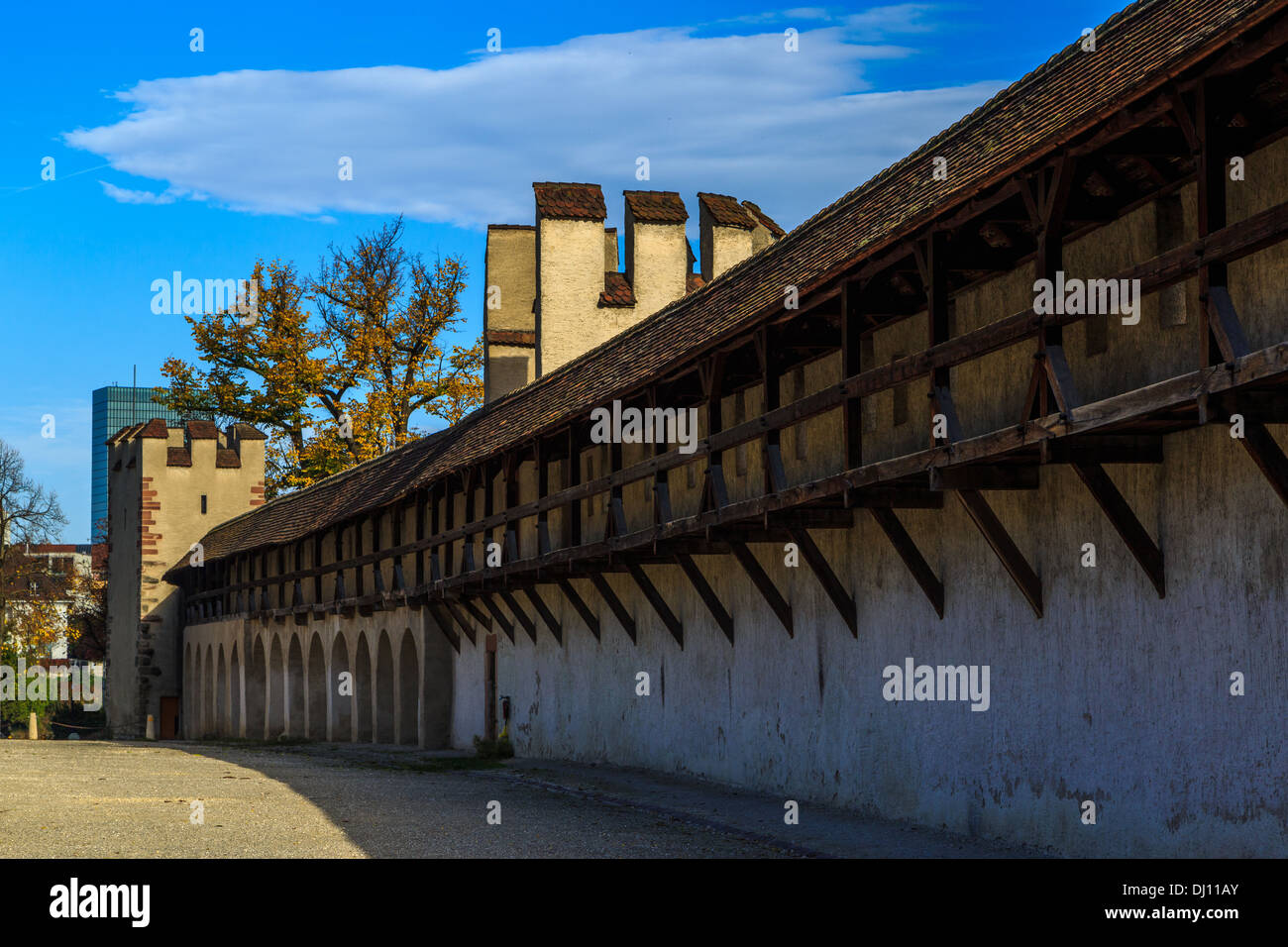 A photograph of the old city wall in St. Alban, Basel, Switzerland ...