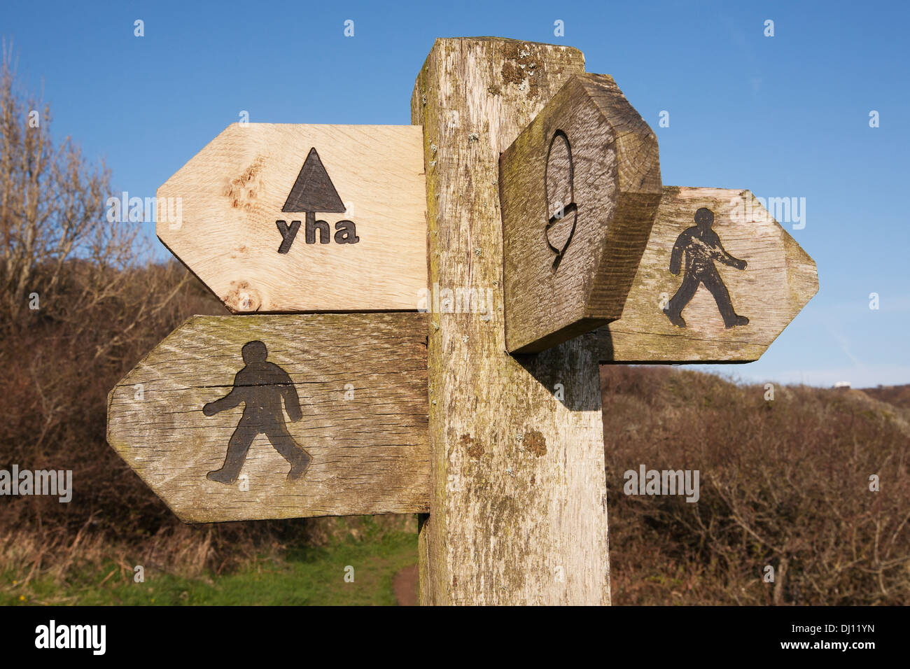 Wooden Signs For Walking Trails; Wales Stock Photo - Alamy