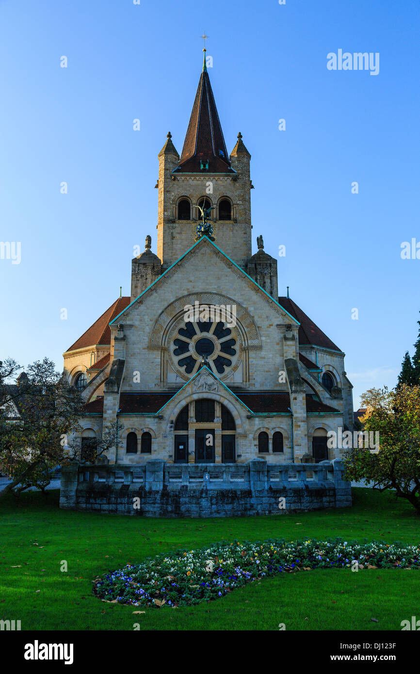 A photograph of the Pauluskirche (St. Pauls Church) in Basel ...