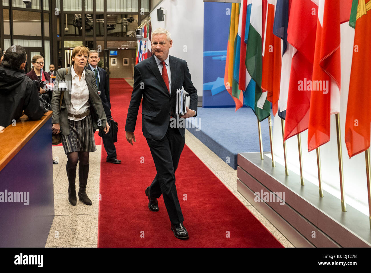 Brussels, Belgium. 18th Nov, 2013. Swedish Foreign Minister Carl Bildt ...