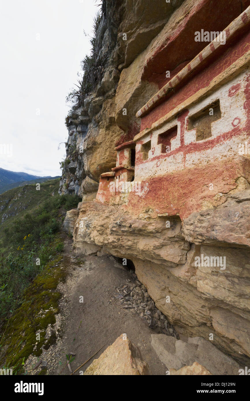 T-shaped windows in the chullpa of the Chachapoya culture red colored ...