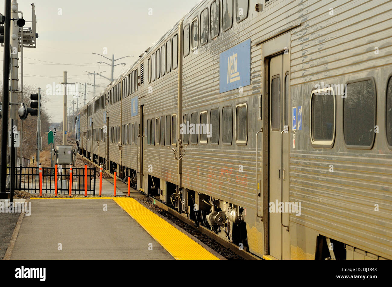 Suburban Train station platform and tracks Stock Photo - Alamy