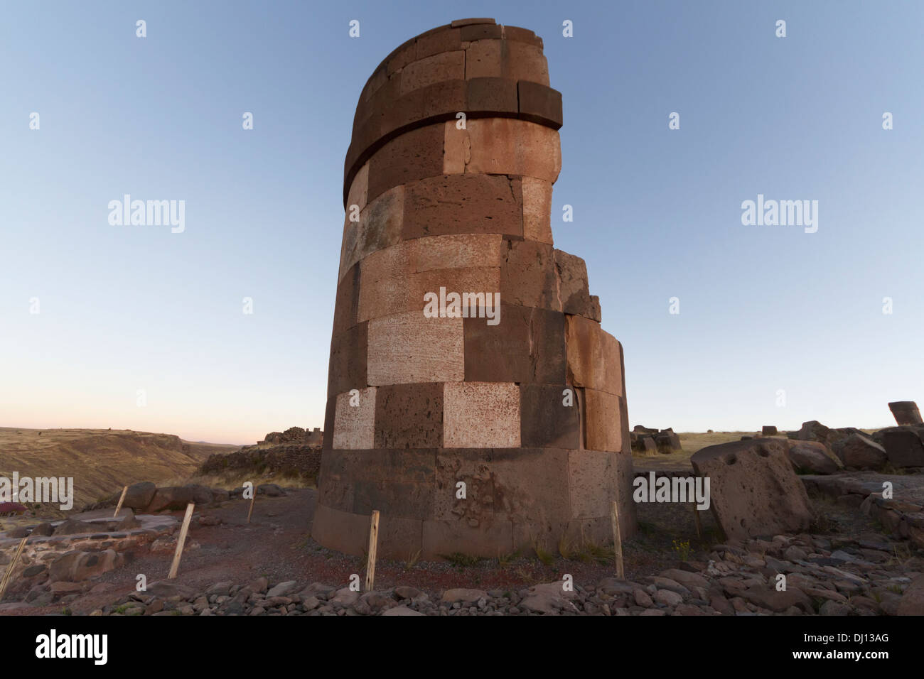 Chullpa (ancient Colla funerary tower), Sillustani, Puno, Peru Stock ...
