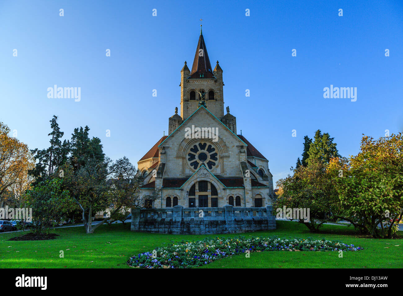 A photograph of the Pauluskirche (St. Pauls Church) in Basel ...