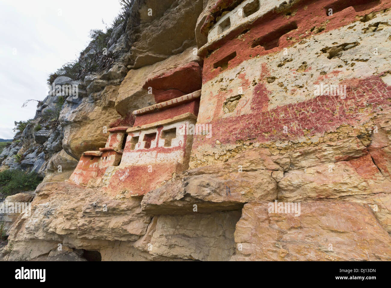 T-shaped windows in the chullpa of the Chachapoya culture red colored ...