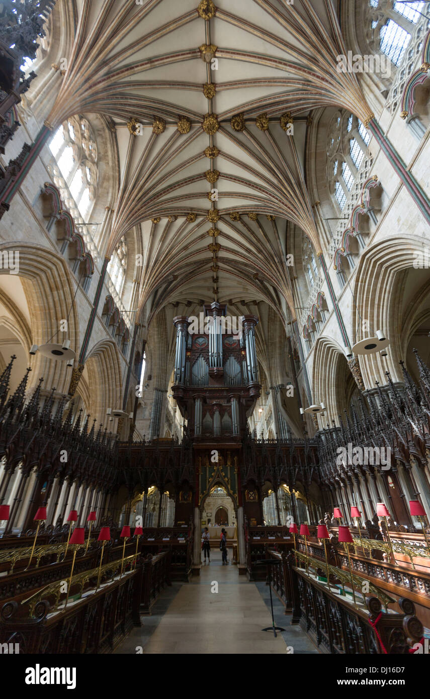 Exeter Cathedral, The Choir looking west Stock Photo - Alamy
