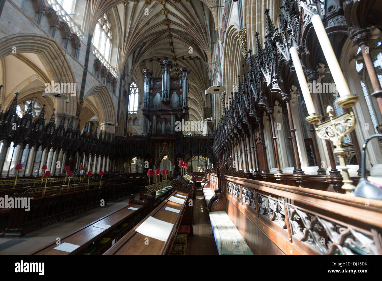 Exeter Cathedral, The Choir looking west Stock Photo - Alamy