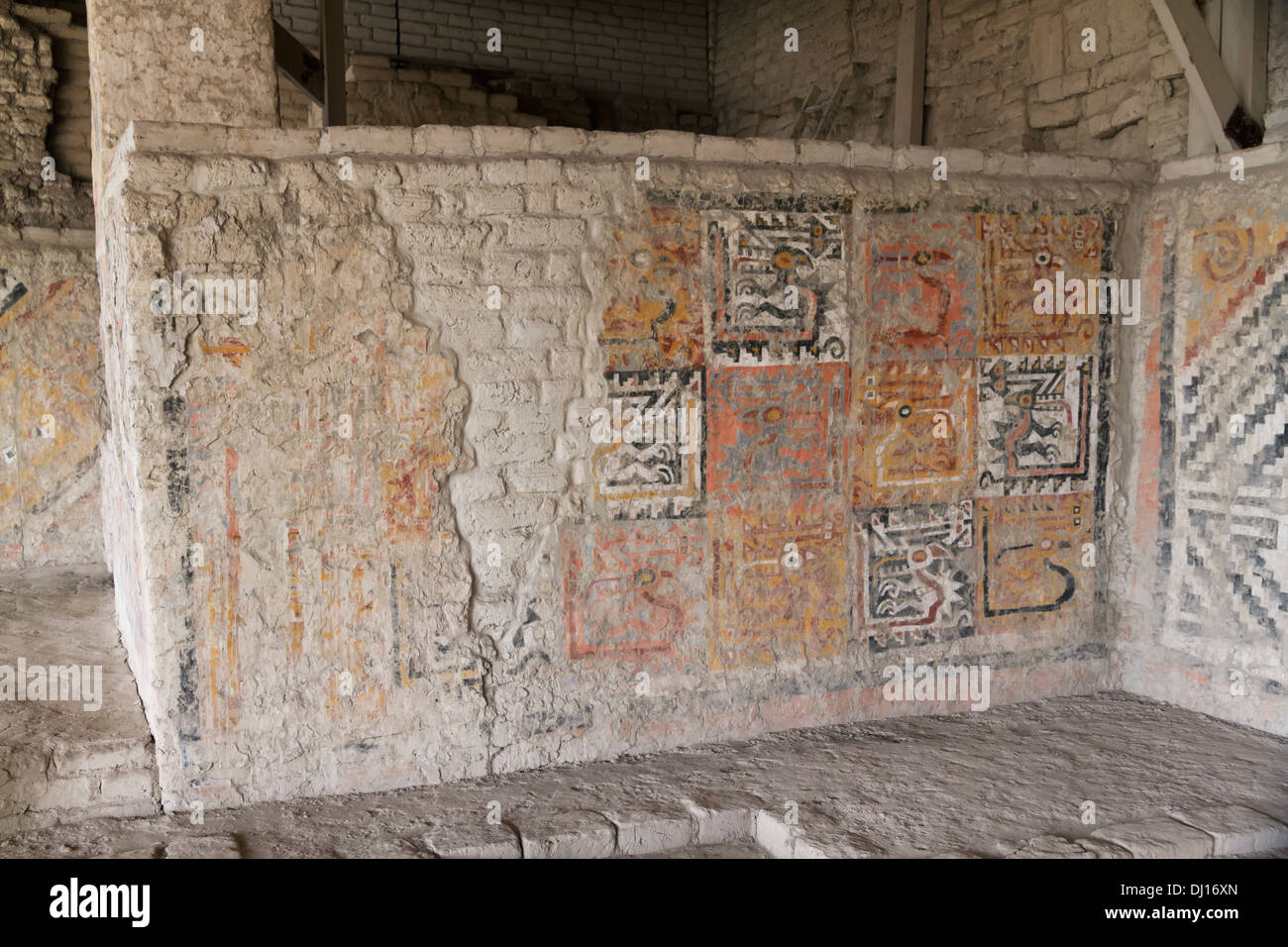 Polychrome Moche depicting mythical birds in the ceremonial precinct at ...