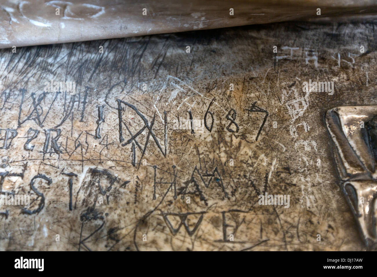 Graffiti in a Exeter Cathedral tomb Stock Photo - Alamy