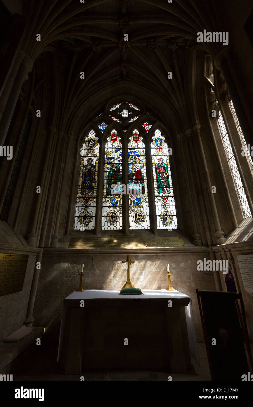 Exeter Cathedral chapel with Stained glass windows Stock Photo - Alamy