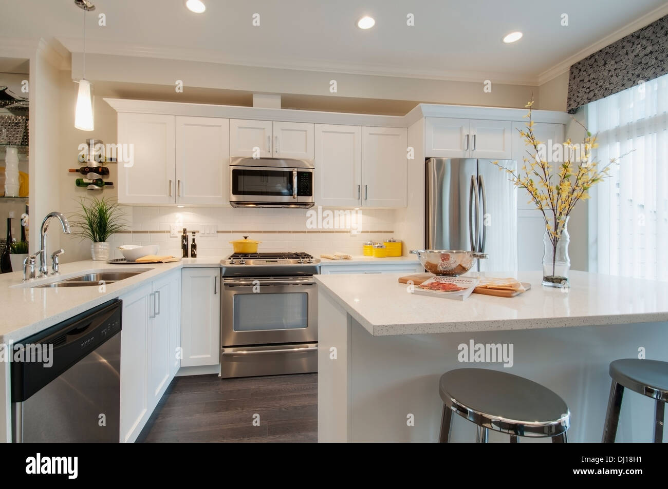 Interior Of Modern Kitchen With Island; Surrey, British Columbia ...