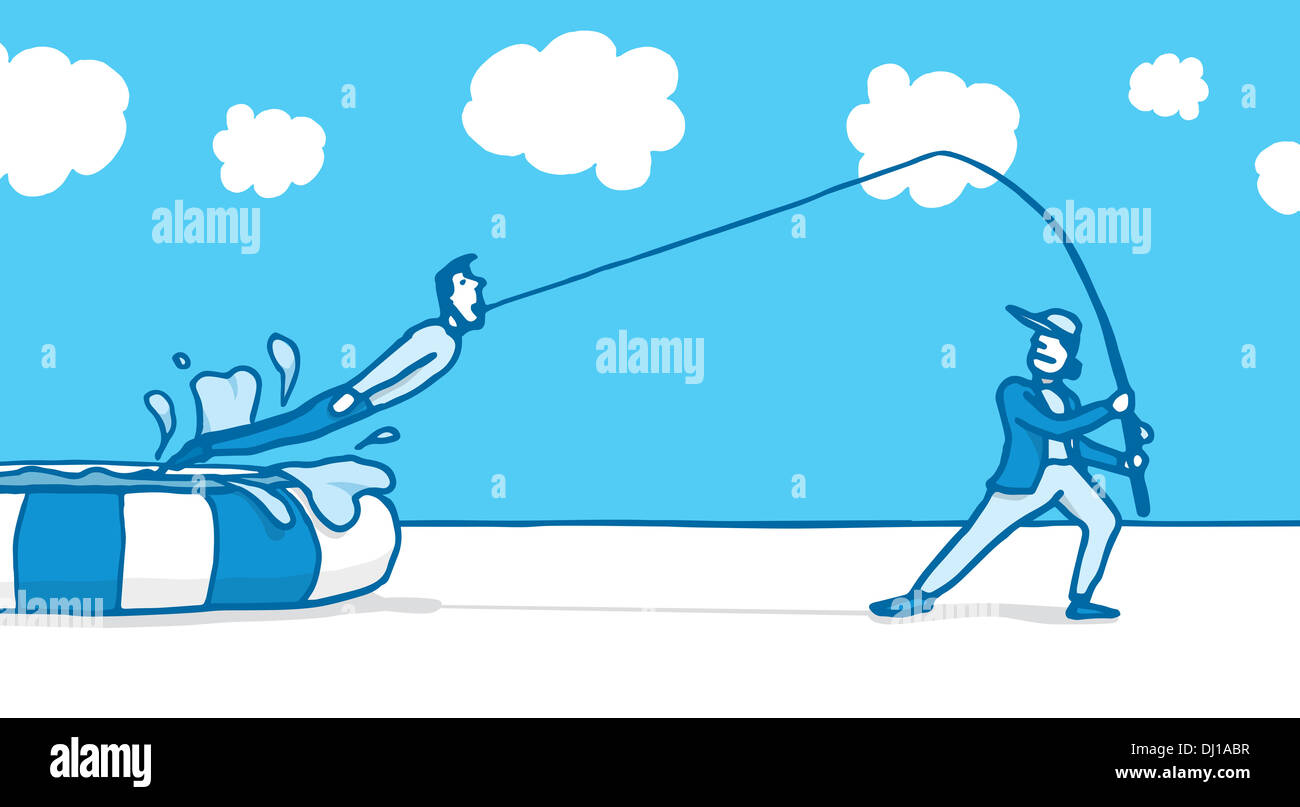 Man fishing another person from a pool Stock Photo - Alamy