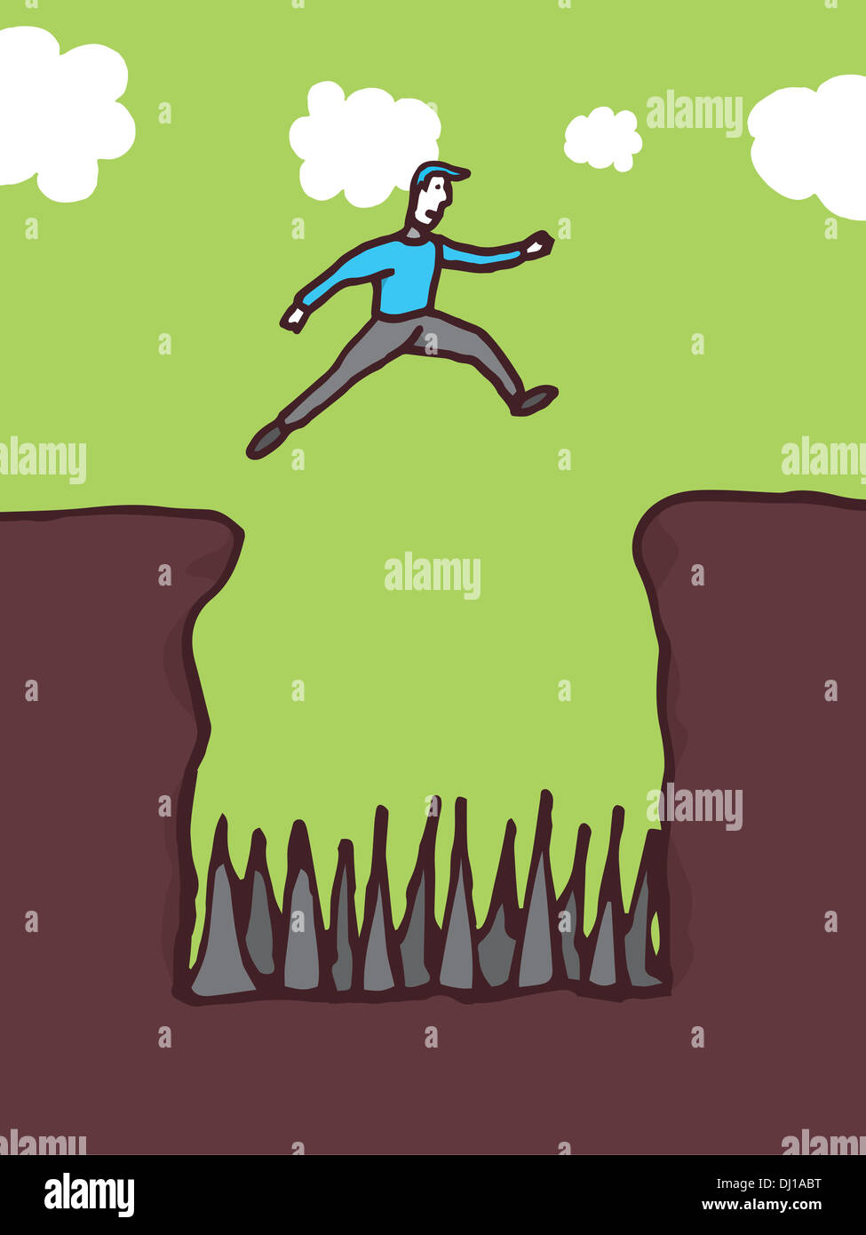 Guy jumping over dangerous pit Stock Photo - Alamy