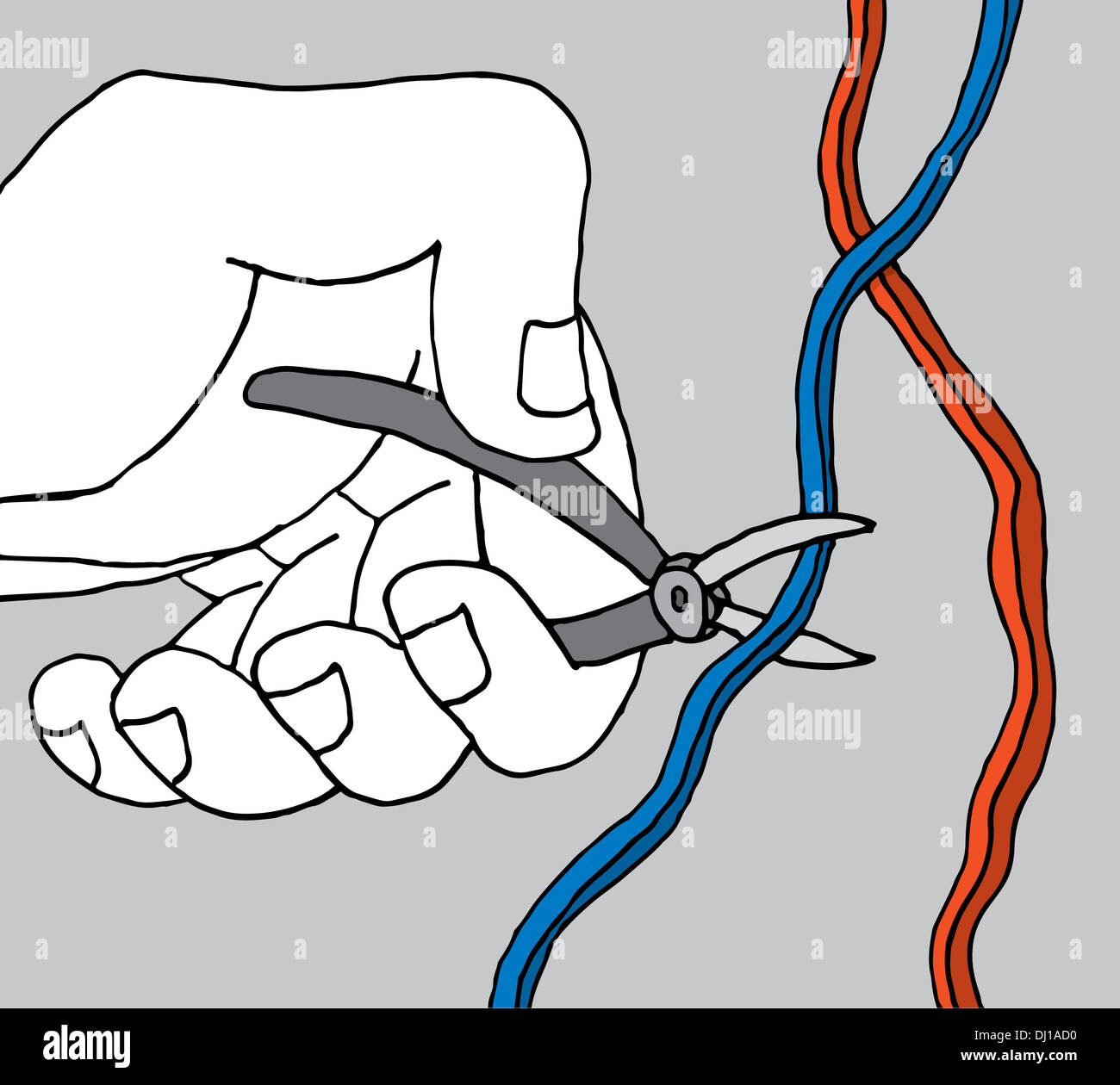 Hand cutting one of two wires Stock Photo - Alamy