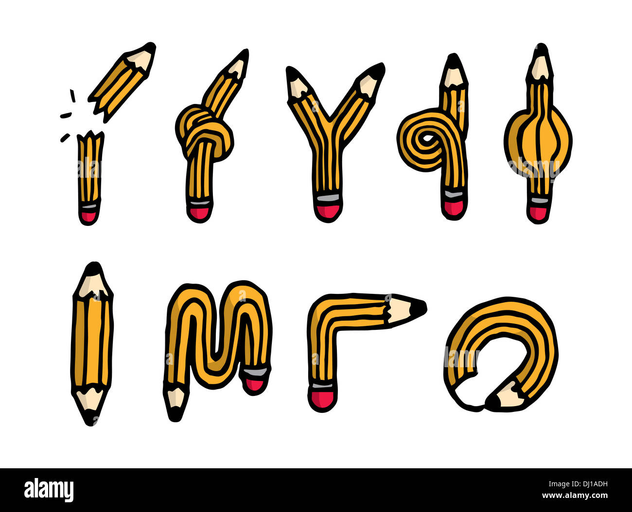 Funny cartoon bizarre pencil set Stock Photo - Alamy