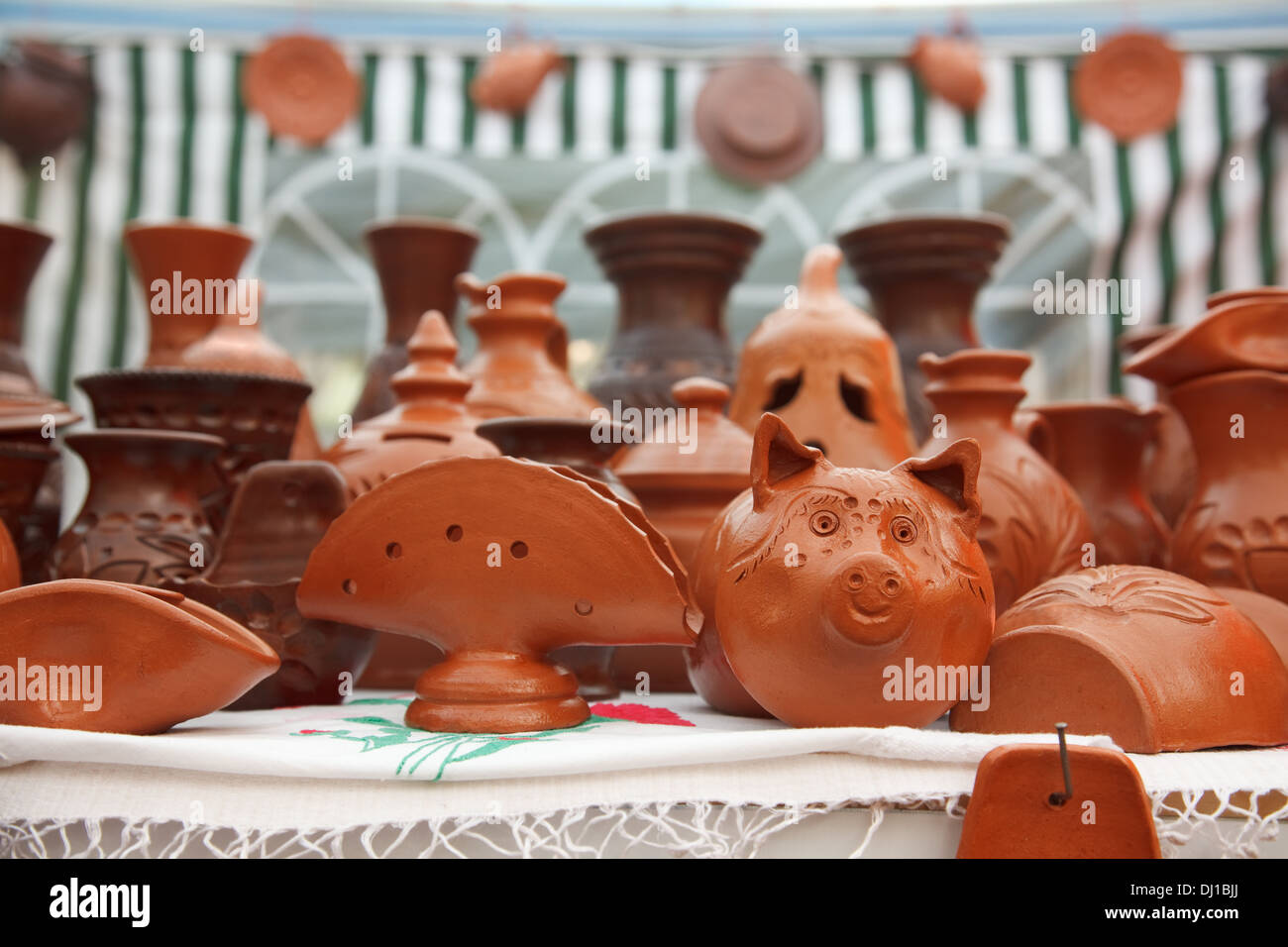 Clay products for sale in the street fair Stock Photo - Alamy