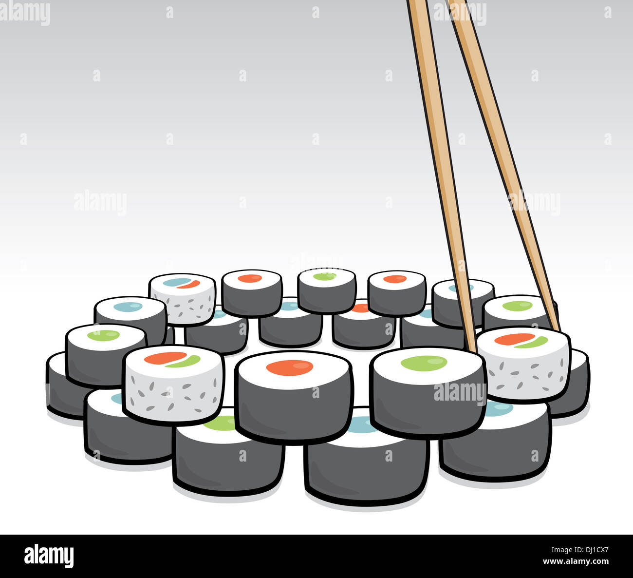 Cartoon illustration of a sushi dinner Stock Photo - Alamy